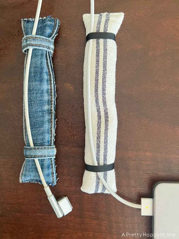DIY Weighted Cord Holder Using Fabric and Rice – A Pretty Happy Home