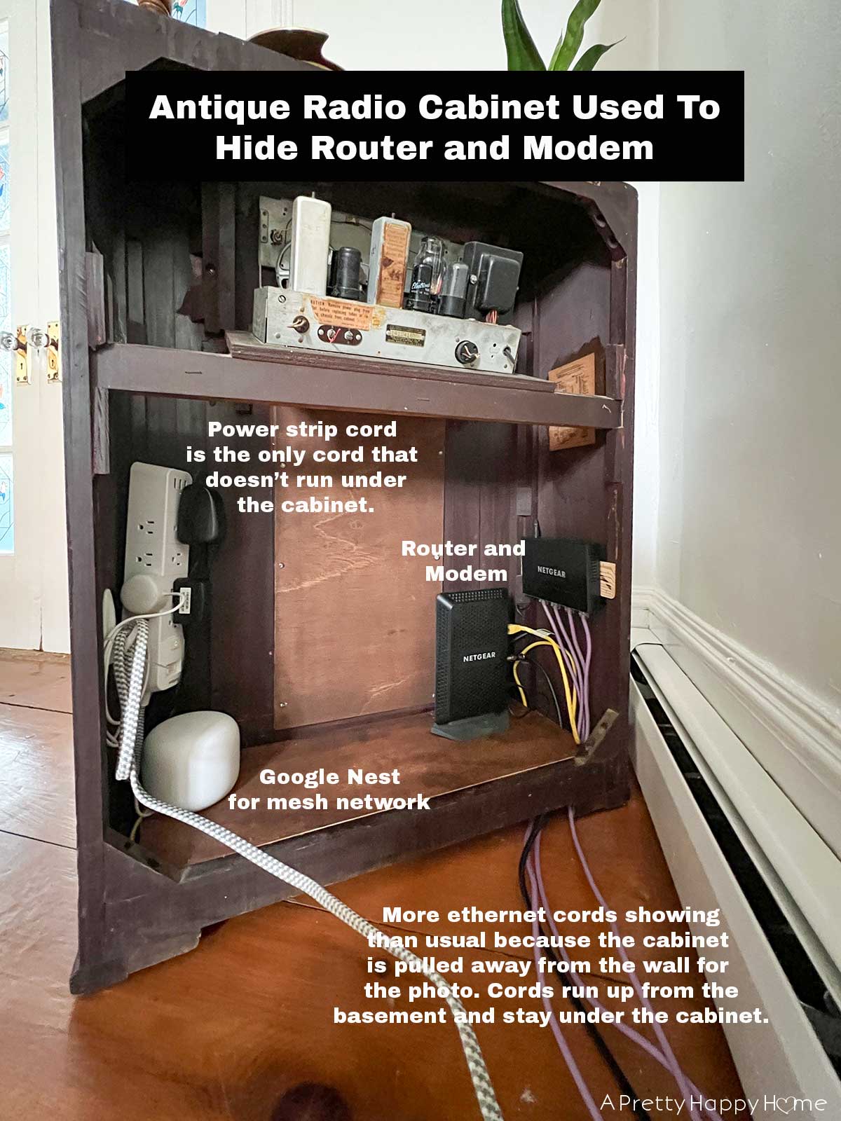 Hide A Router and Modem In An Antique Radio Cabinet – A Pretty Happy Home