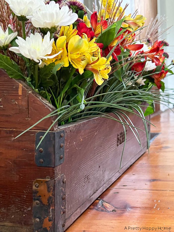 Vintage Toolbox Flower Arrangement For Fall – A Pretty Happy Home